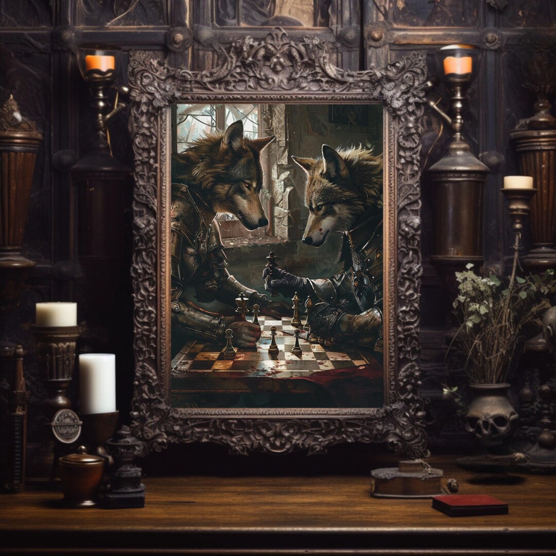 Wolves Playing Chess Wall Art Poster Vintage Animal Wall Art Wolf Print ...