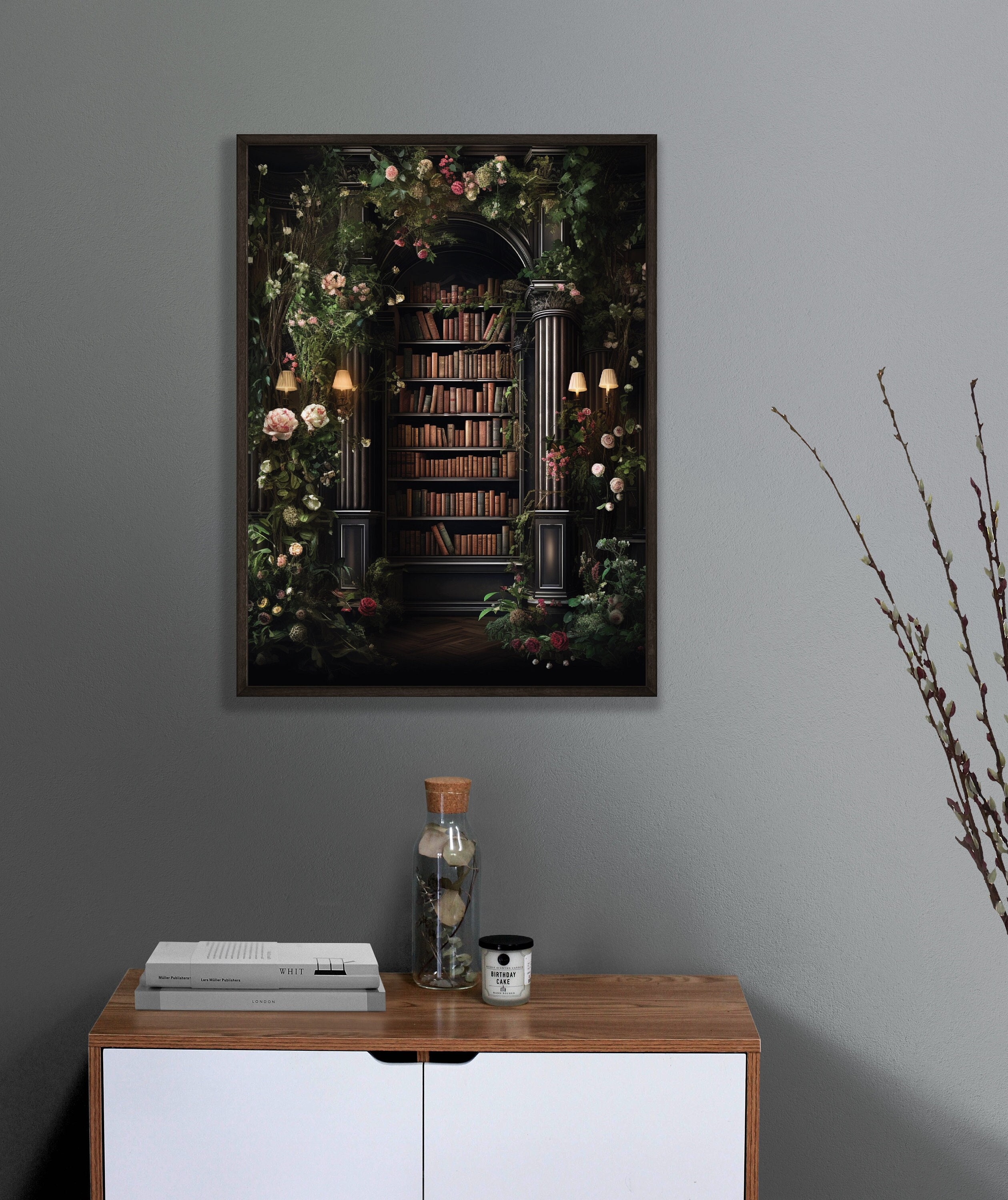 Botanical Library Print Floral Forest Bookstore Print Dark Academia ...