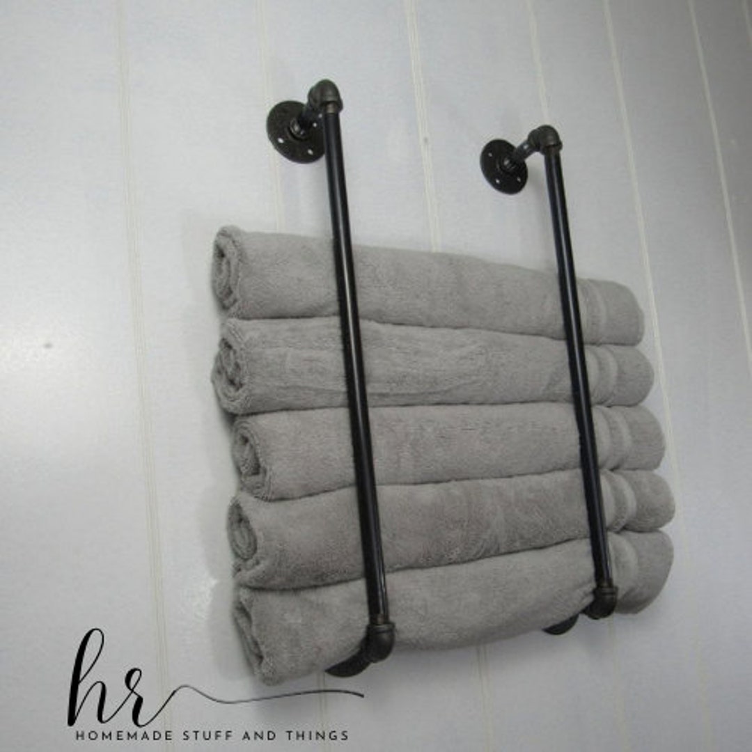 Pipe Towel Holder - Industrial Towel Rack - Set of Two Rustic Towel ...