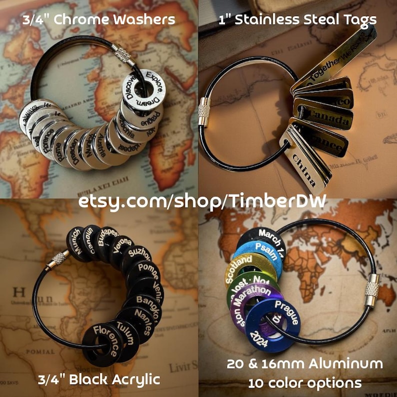 Custom Black Acrylic Travel Charms: Laser-etched Travel Tokens - Etsy