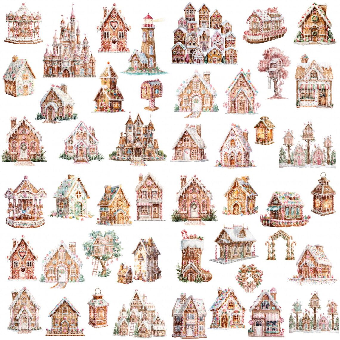 Gingerbread Houses - 150+ Watercolor Holiday Gingerbread House Clipart ...