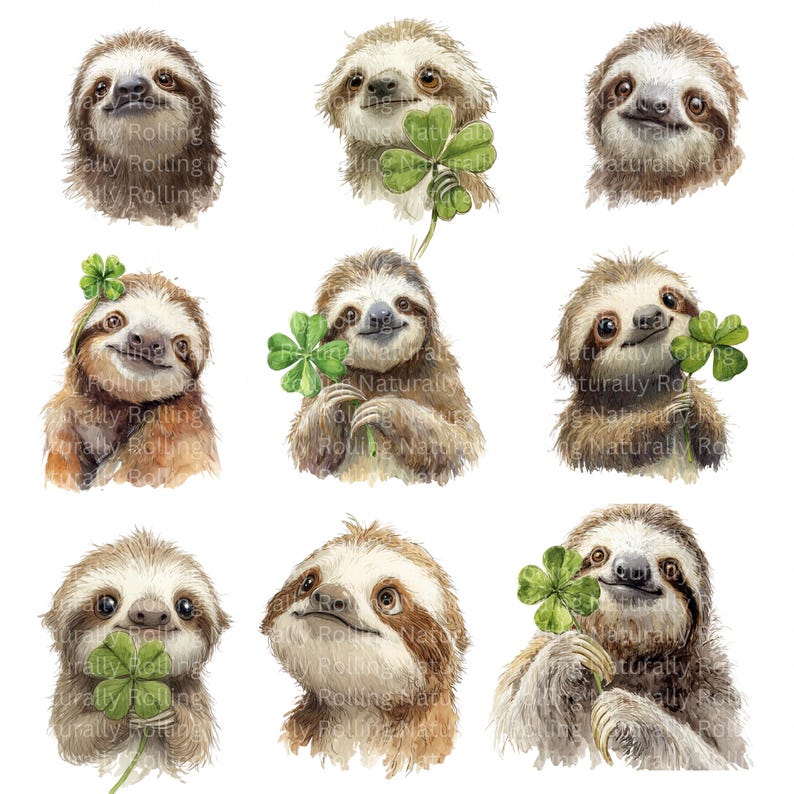 Sloth Clipart Bundle, Spring Sloth PNG, Watercolor Sloths With Flowers ...