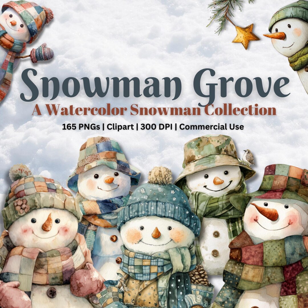 Holiday Snowman Clipart Bundle - 165 Cute Watercolor Snowman Pngs ...
