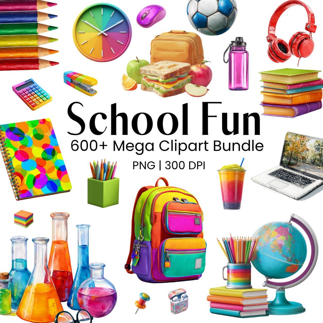 School Fun Mega Clipart Pngs Colorful Classroom Graphics, Teacher Tools ...