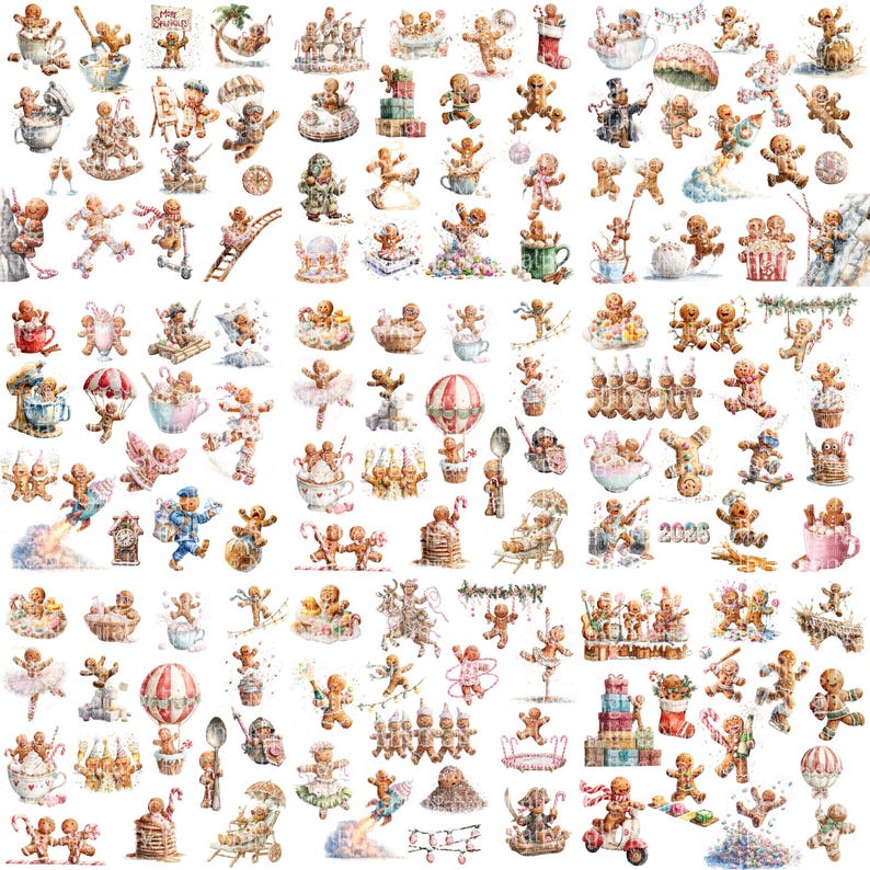 Gingerbread Men Gone Wild - 400+ PNG Watercolor Holiday Gingerbread ...