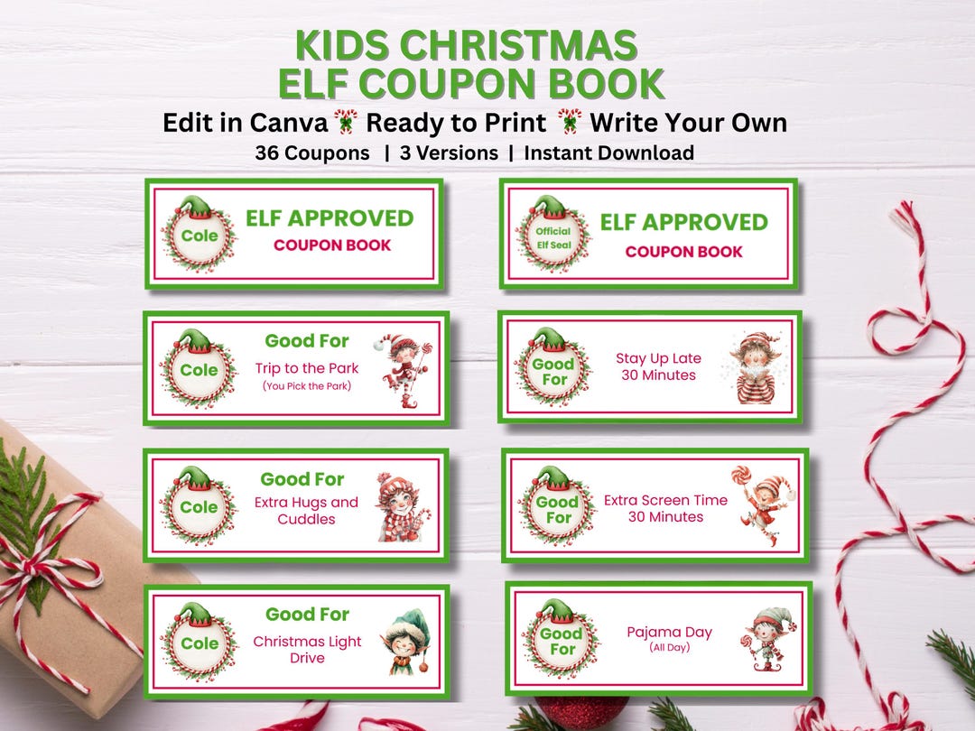 Printable Christmas Coupon Book, Editable Personalized Coupon Book for ...