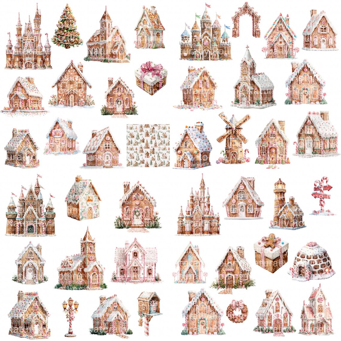Gingerbread Houses - 150+ Watercolor Holiday Gingerbread House Clipart ...