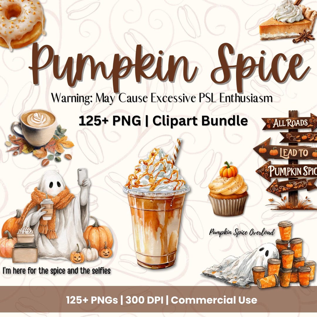 Pumpkin Spice Watercolor Clipart PNG Bundle - Funny Pumpkin Spice Fall ...