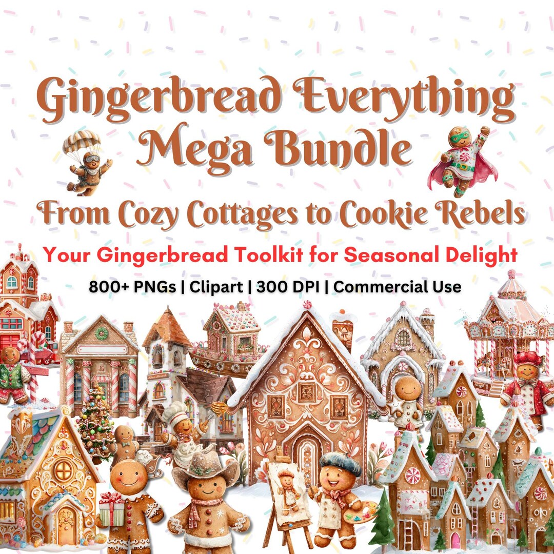 Christmas Gingerbread Clipart PNG Bundle, 800+ Cute Watercolor Holiday ...