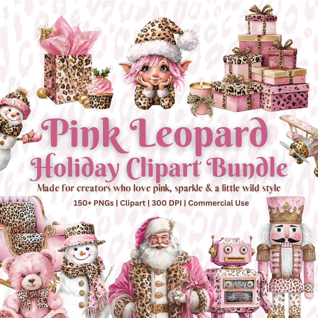 Pink Christmas Leopard Bundle | 150 Pink Christmas Leopard Print PNG ...