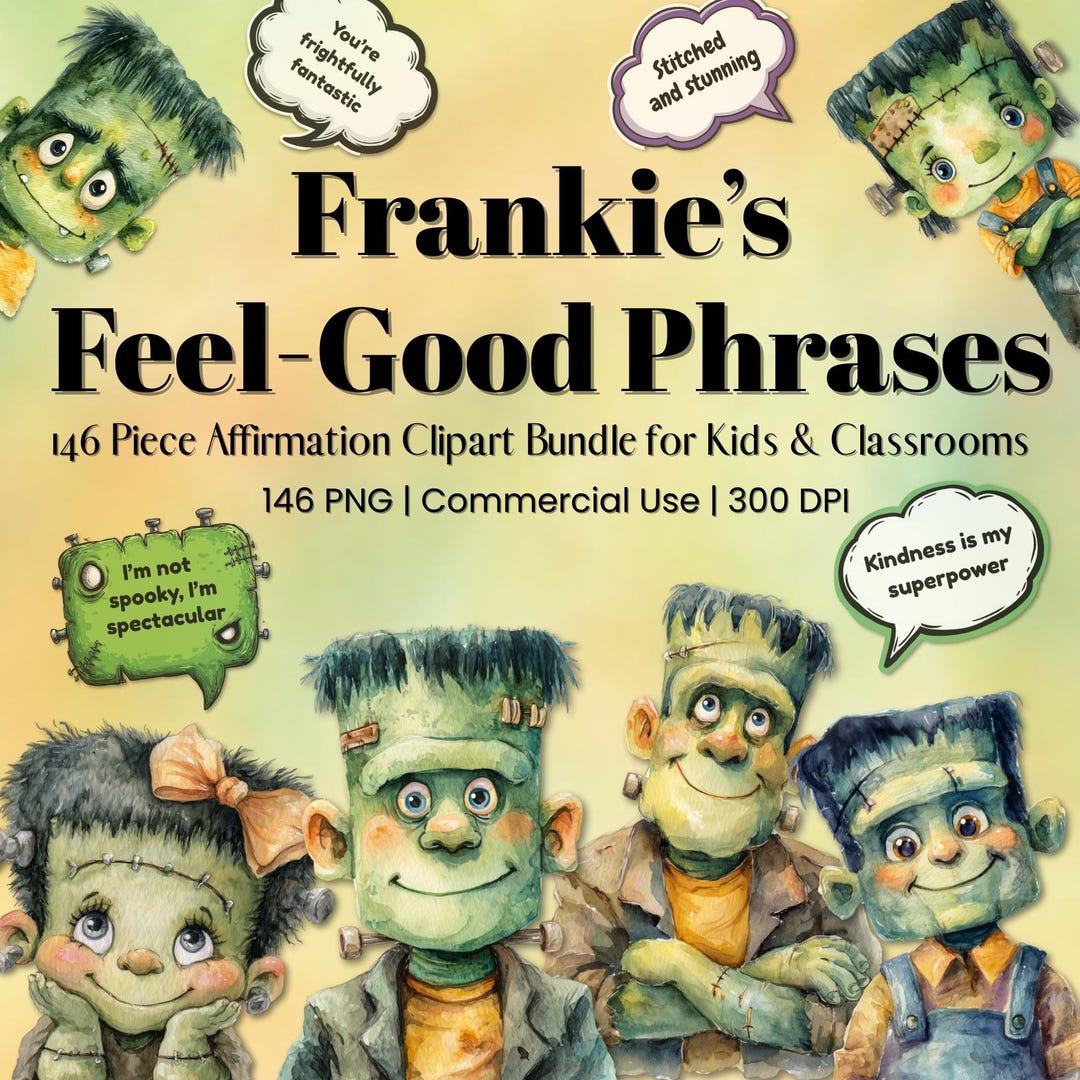 Watercolor Frankenstein Affirmation Clipart Bundle for Kids and ...