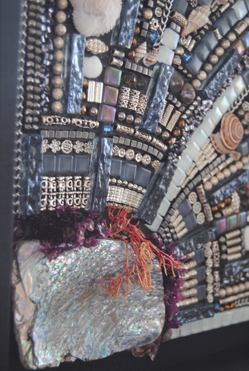 Beautiful Framed Mosaic With Shells and Beads - Etsy