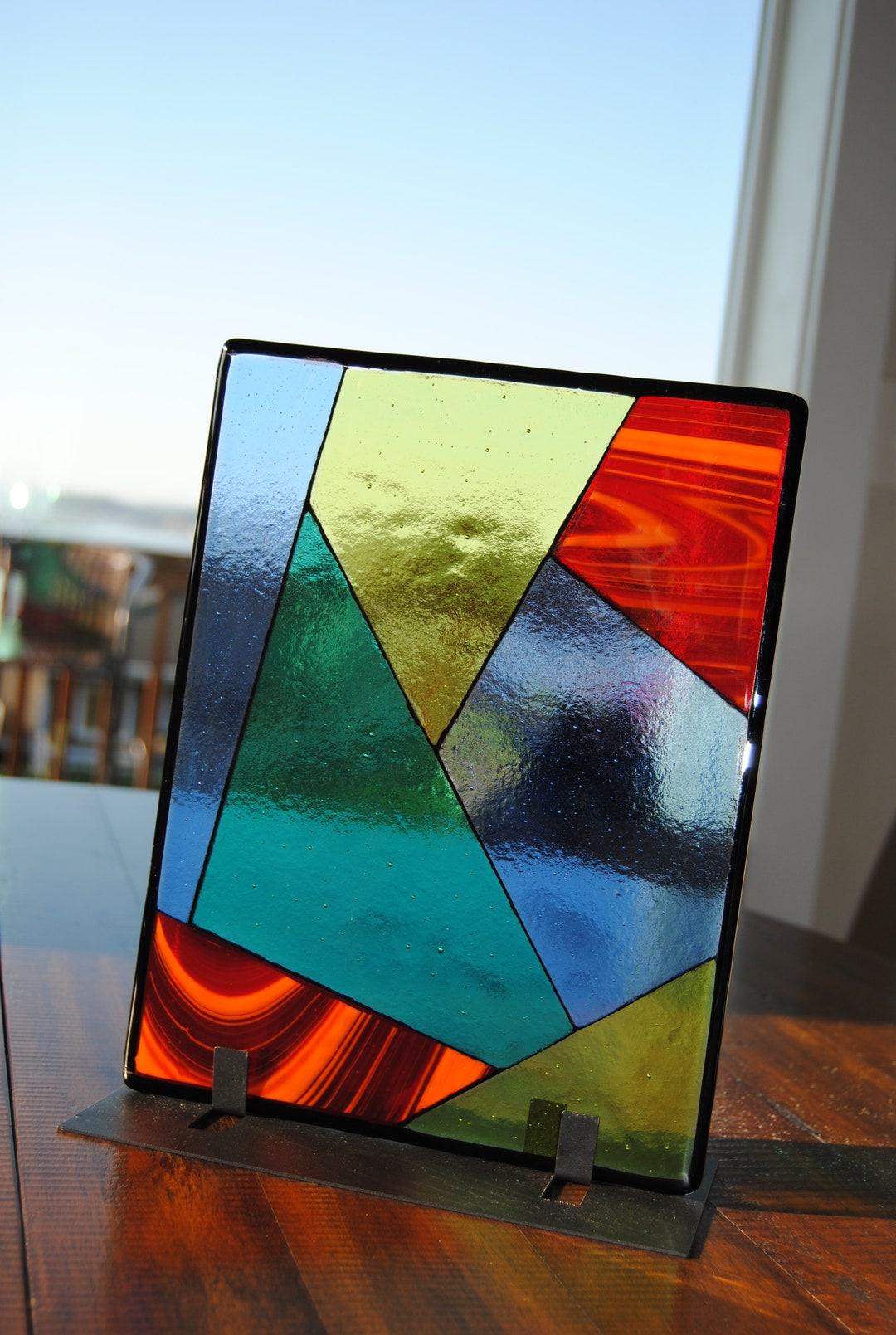 Modern Fused Glass Panel With Stand - Etsy
