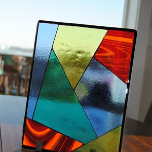 Modern Fused Glass Panel With Stand - Etsy