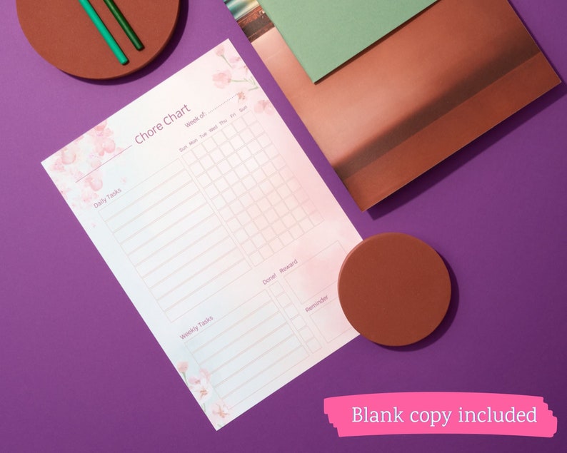 Pink Daily Chore Chart for Kids Responsibility Chart Printable Digital ...