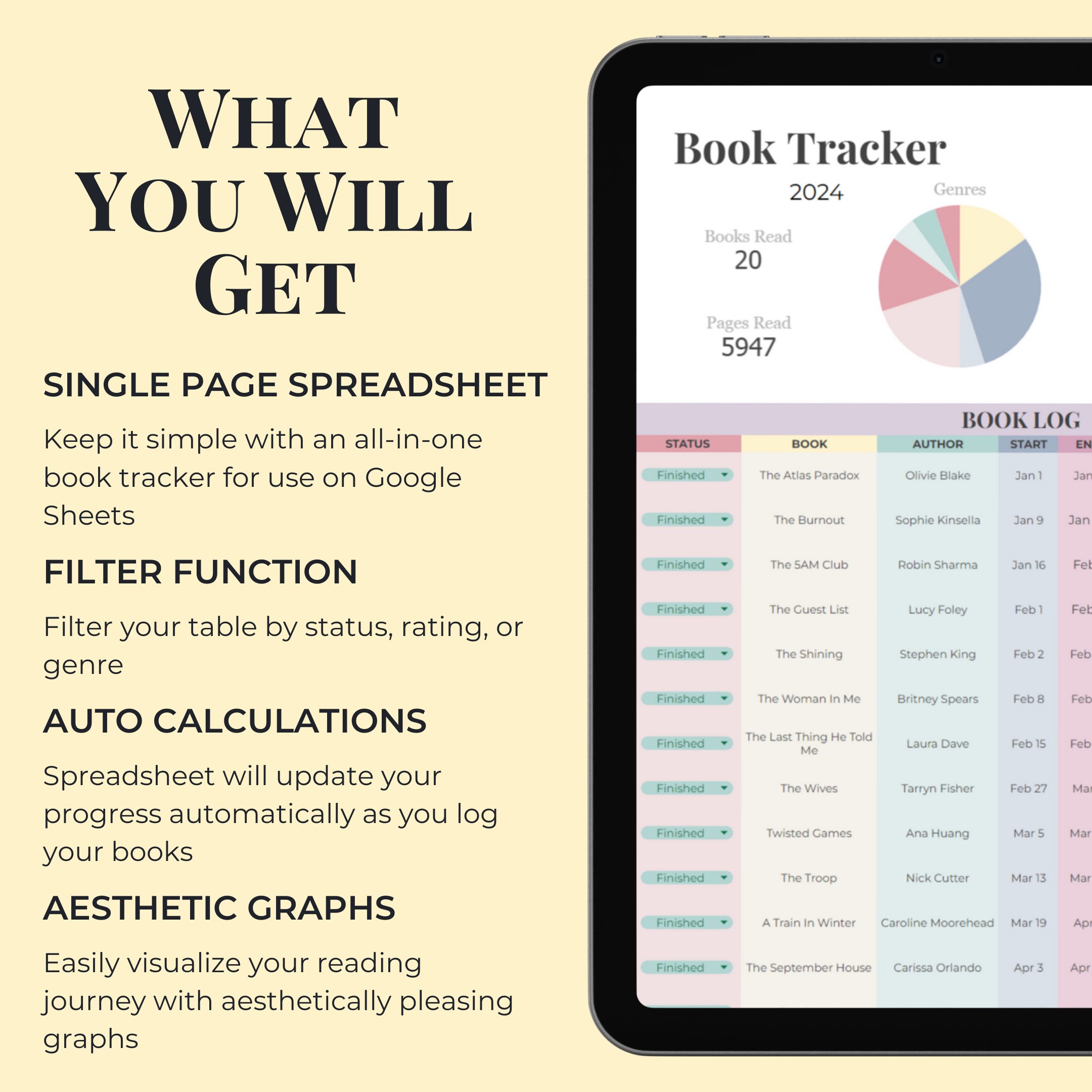 Google Sheets Reading Journal, Book Tracker, Reading Log Spreadsheet ...