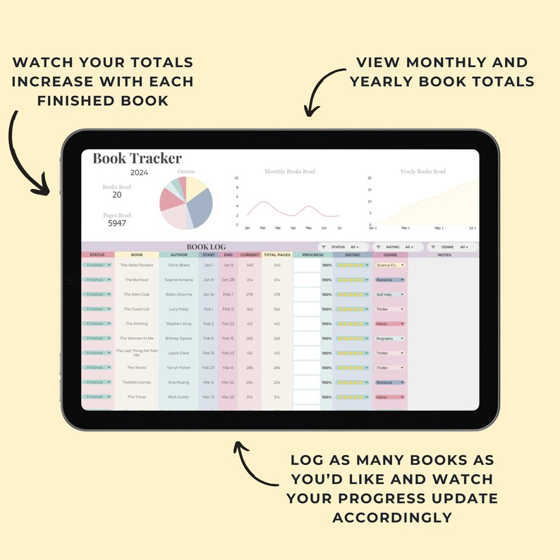 Google Sheets Reading Journal, Book Tracker, Reading Log Spreadsheet ...