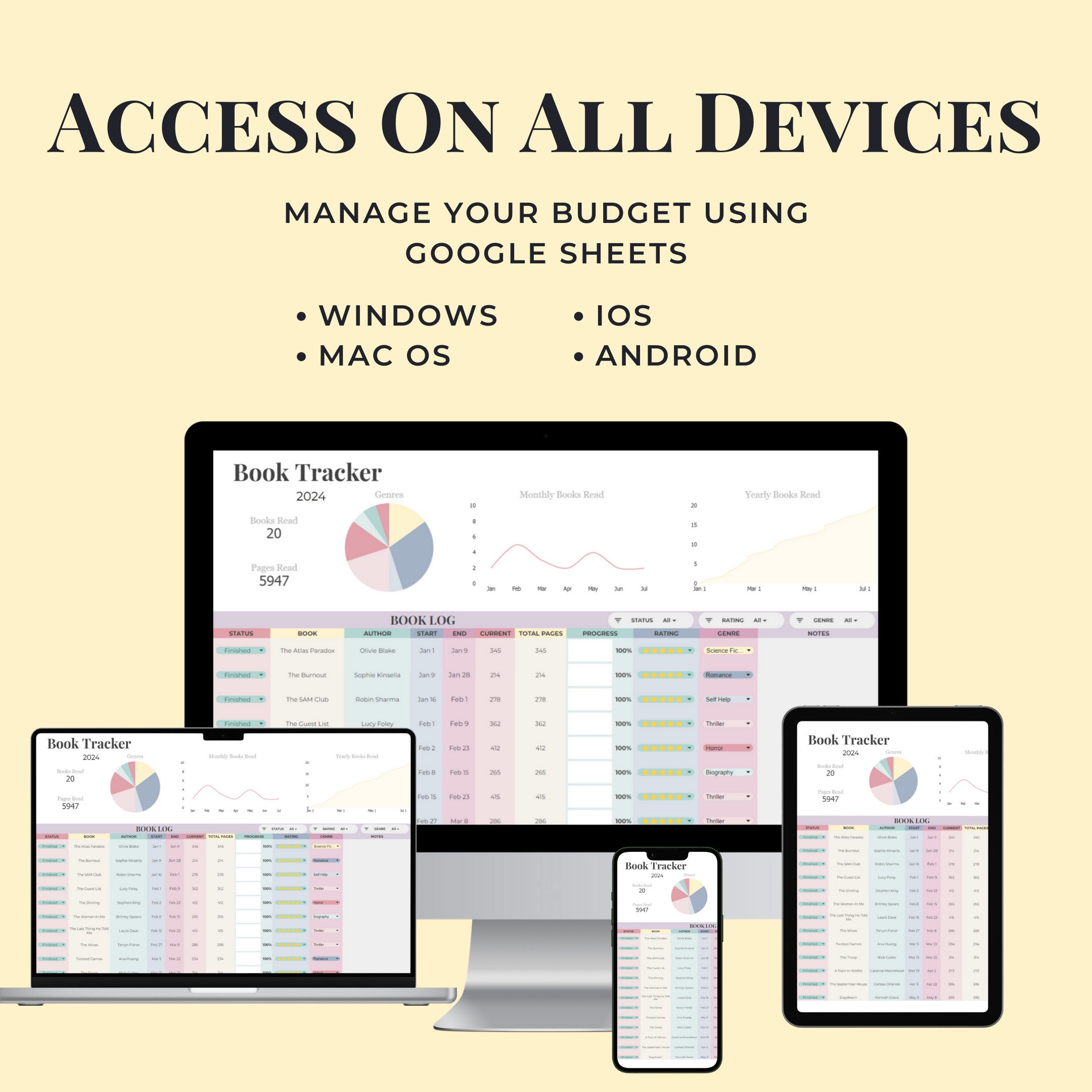 Google Sheets Reading Journal, Book Tracker, Reading Log Spreadsheet ...