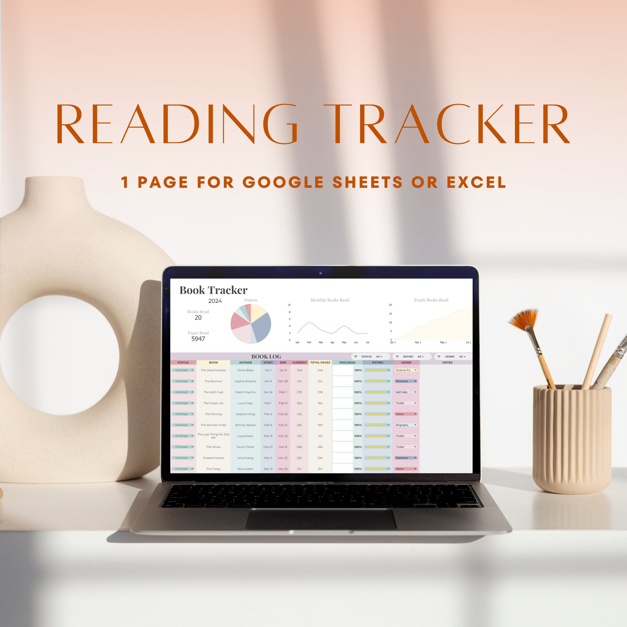 Google Sheets Reading Journal, Book Tracker, Reading Log Spreadsheet ...