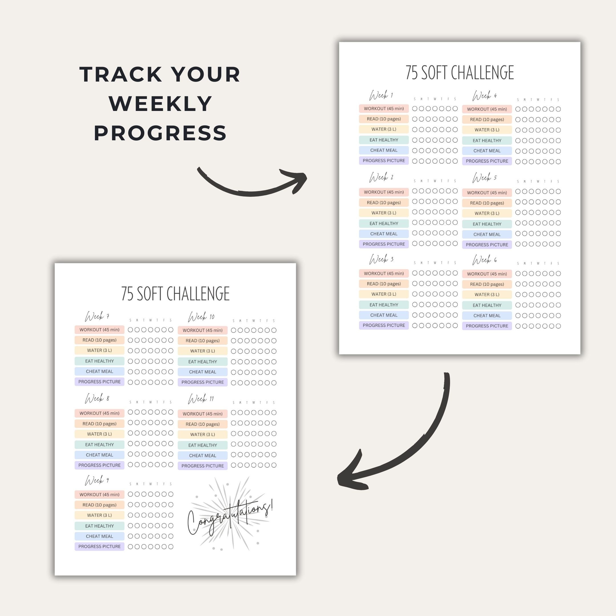 75 Soft Challenge Tracker, Printable A5 Planner Inserts, Soft 75 ...