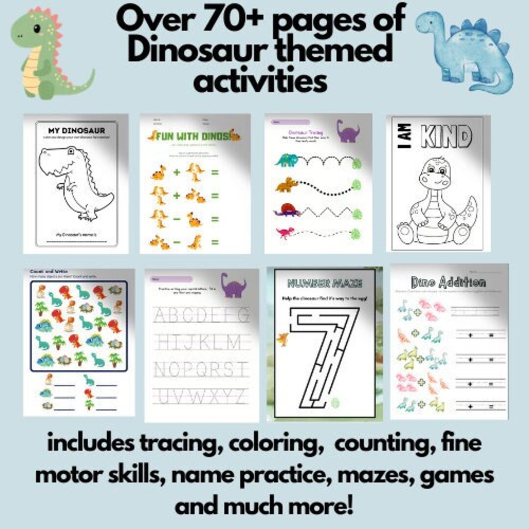Preschool Dinosaur Themed Activity Bundle, Tracing Bundle, Coloring ...