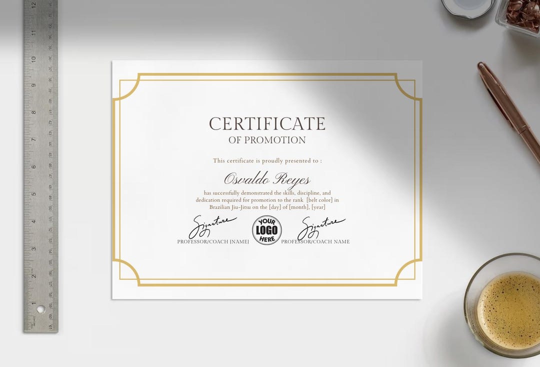 Customizable Jiu Jitsu Certificate, Belt Promotion Certificate, Jiu ...