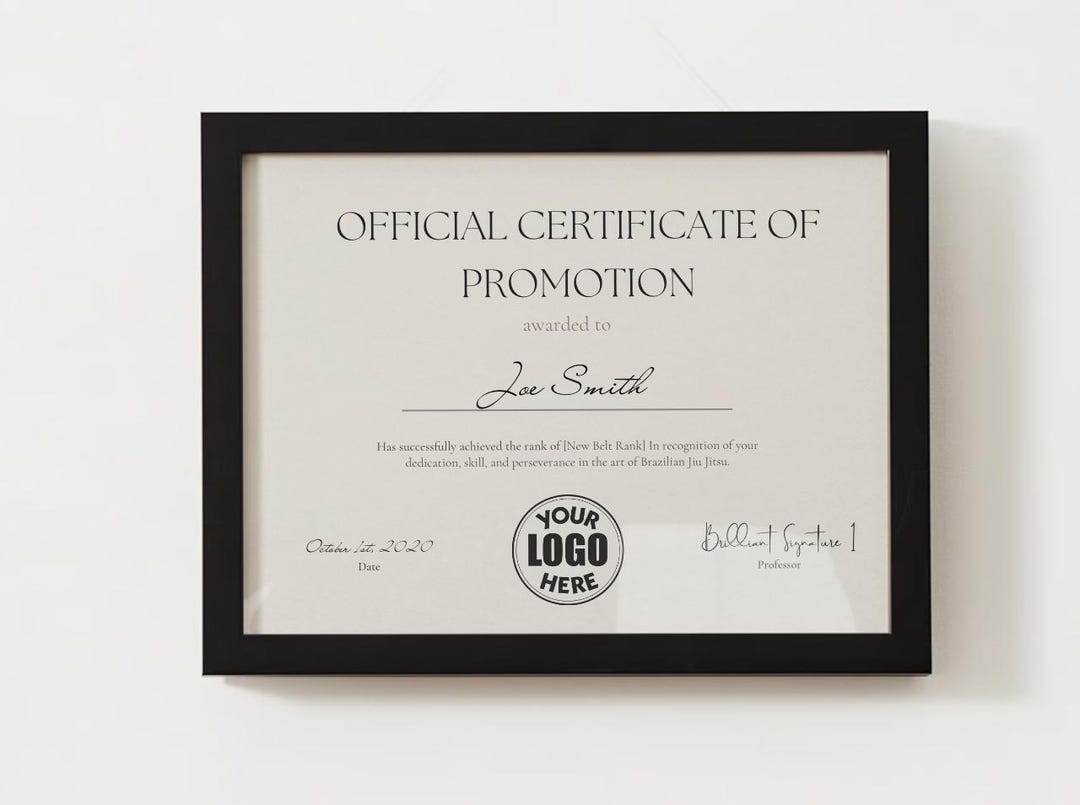 Customizable Jiu Jitsu Belt Promotion Certificate (digital Download) - Etsy