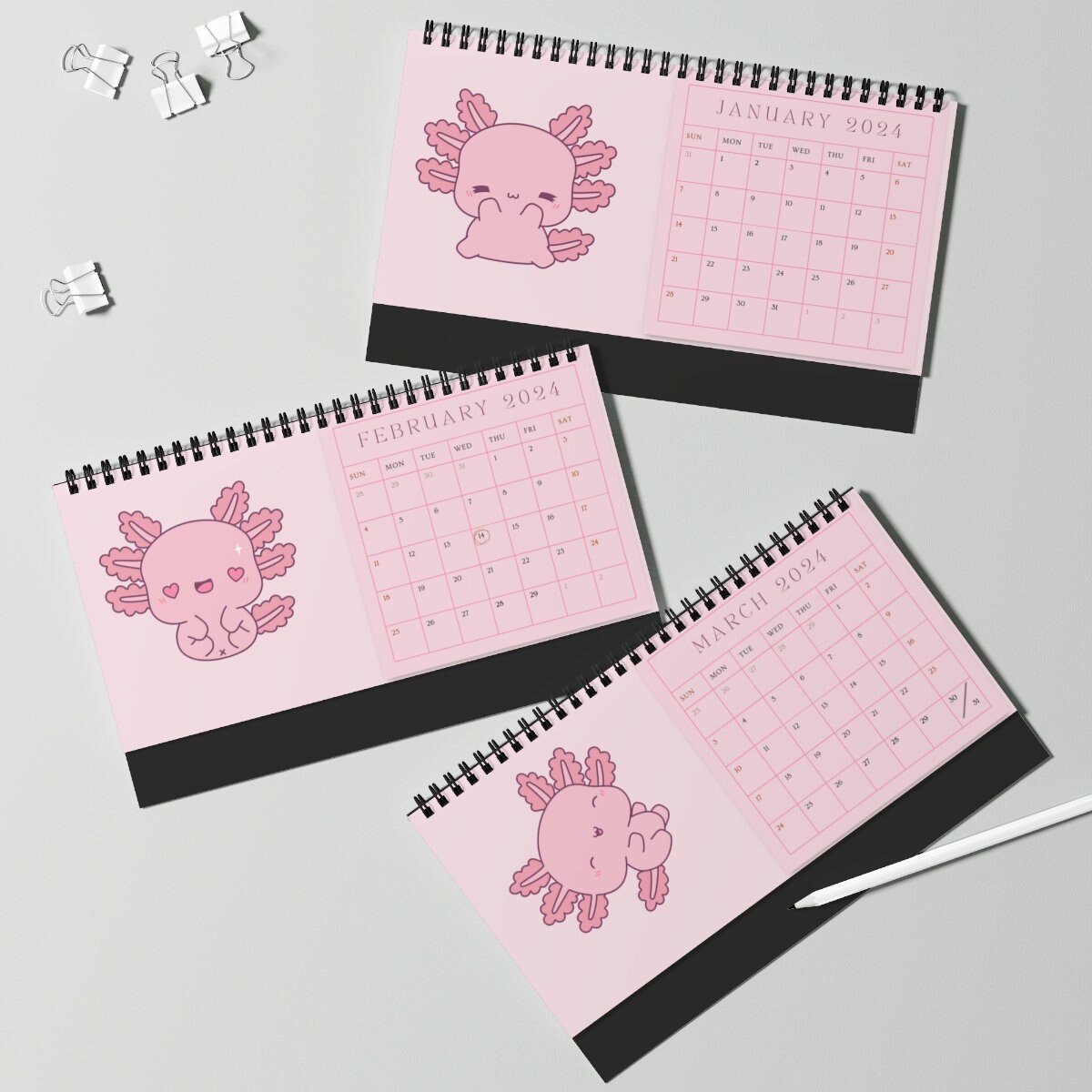 2024 Axolotl Personalized Desk Calendar Stunning Artwork on High ...