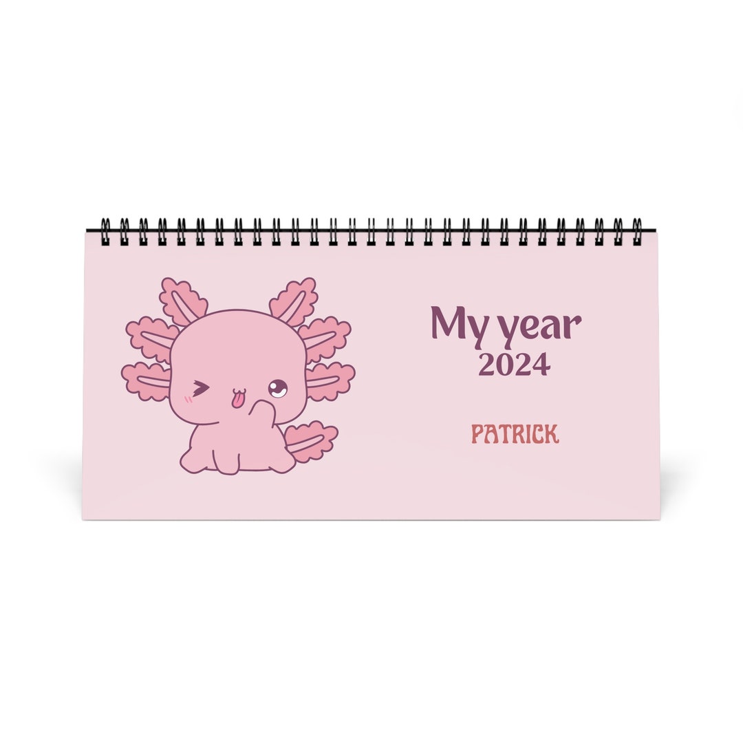 2024 Axolotl Personalized Desk Calendar Stunning Artwork on High-quality 10 X 5 Spiral-bound ...