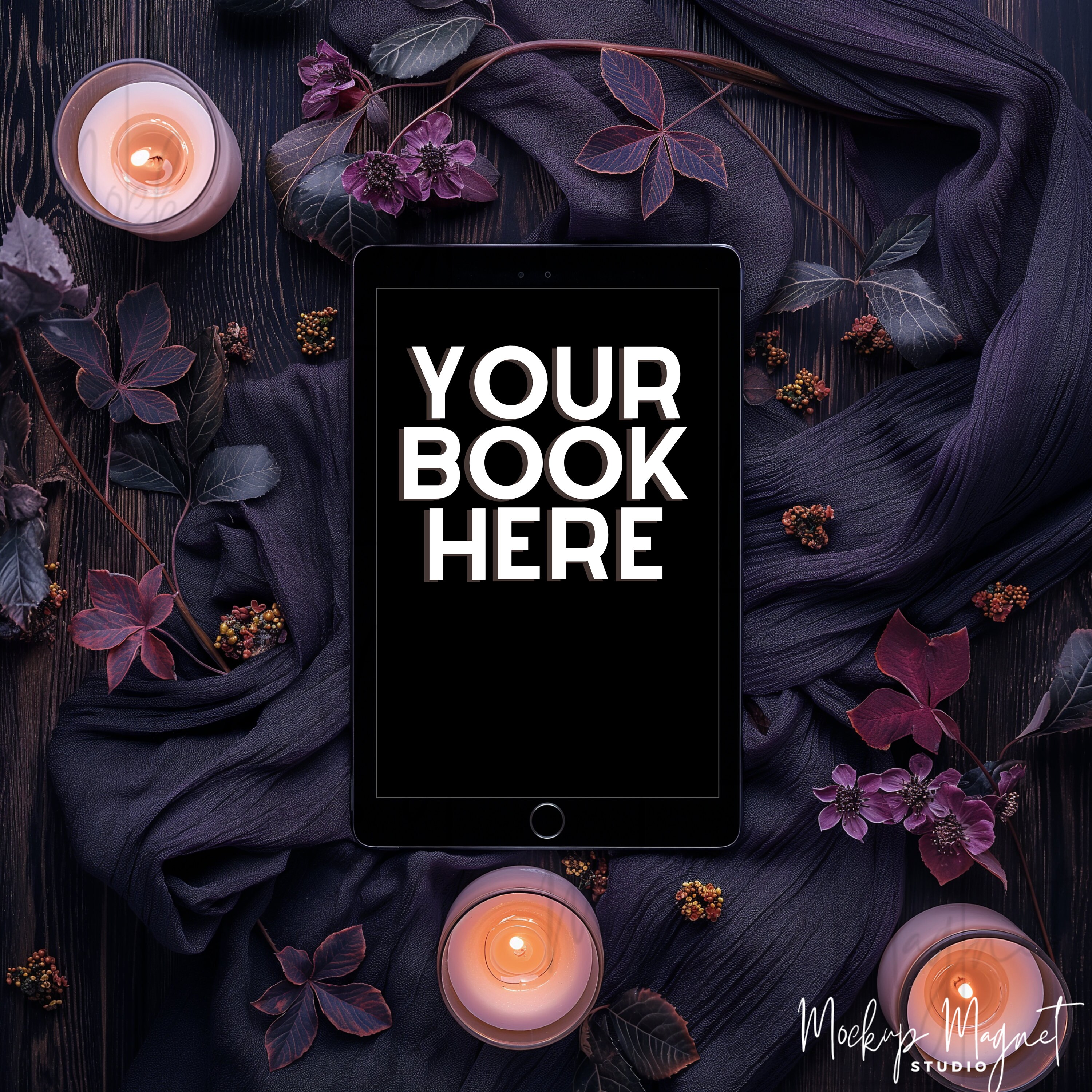 Romance Ebook Mockup Flatlay in Purple Romantic Bookstagram Canva Template iPad or Kindle Book ...