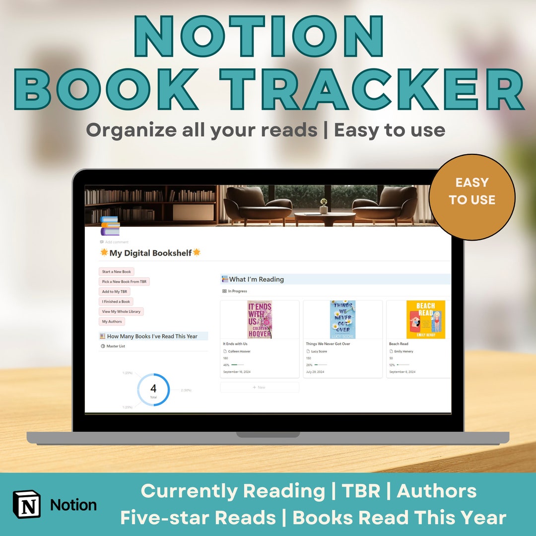 Book Tracker Notion Template | Digital Reading Organizer and Journal ...