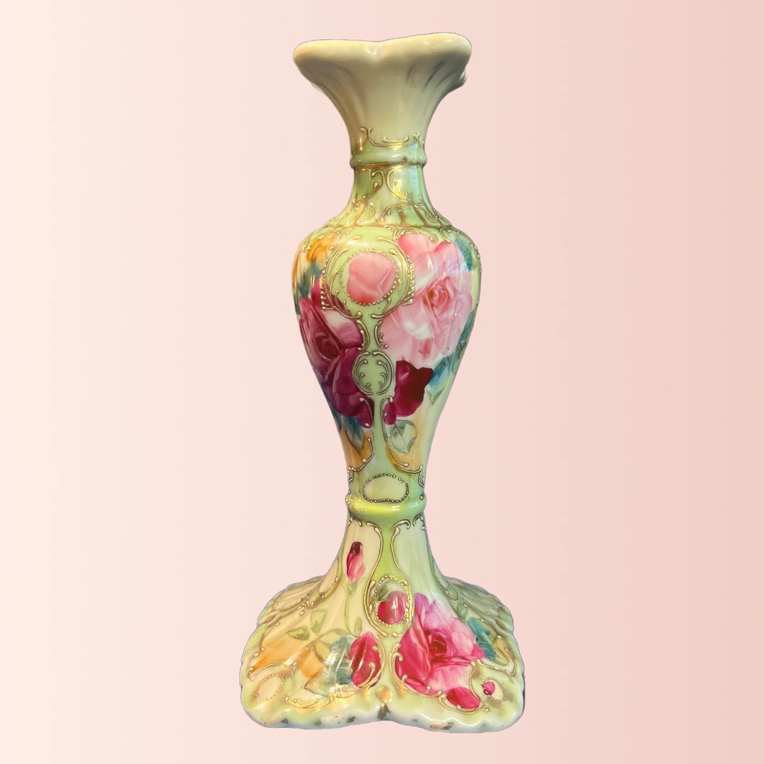 Vintage Porcelain Candlestick With Roses and Gold Accents - Etsy