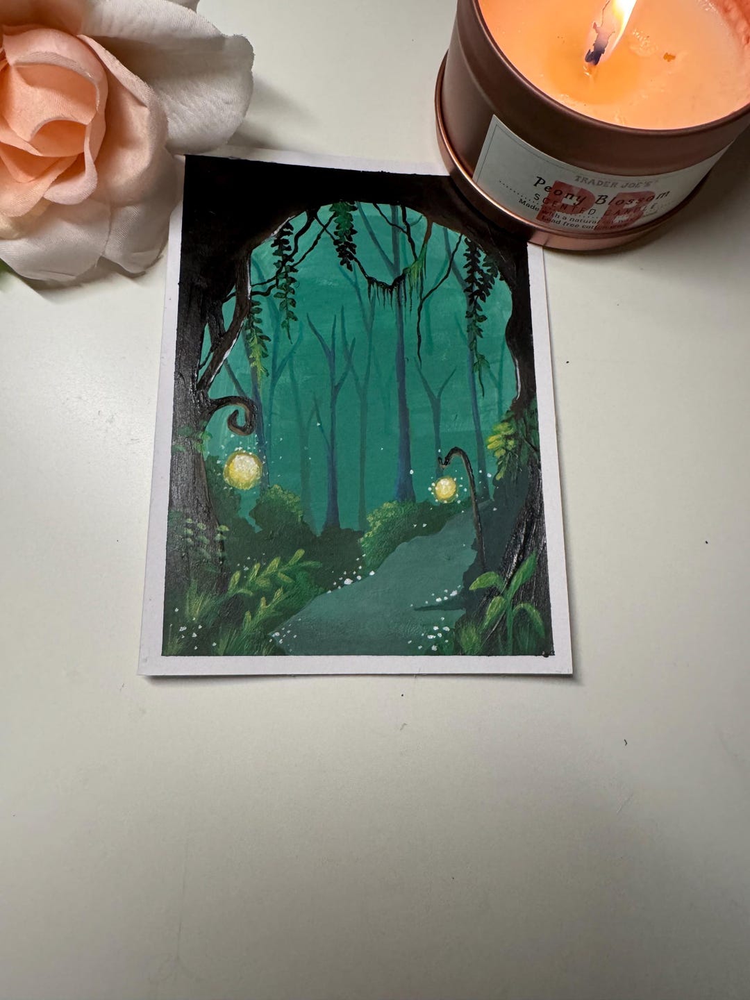 Enchanted Forest Hand Painted Card, Set of 1, Colorful Painted Design ...