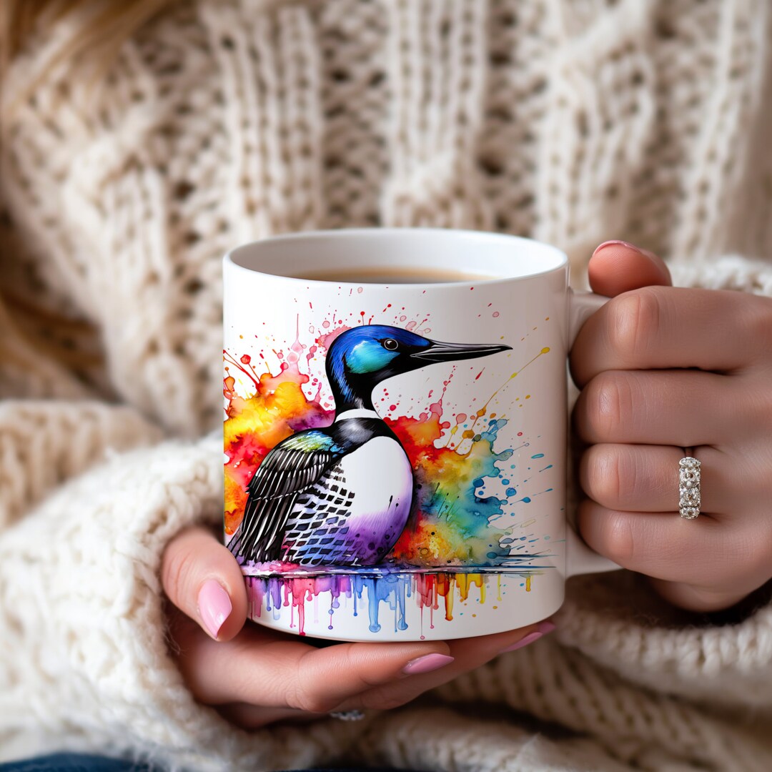 Vibrant Loon Mug, Watercolor Animal Art Mug, Colorful Bird Mug ...