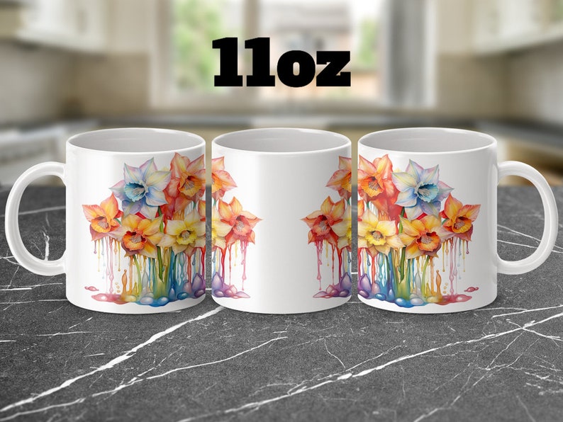 Colorful Dripping Daffodils Art Mug, Vibrant Watercolor Flower Mug ...
