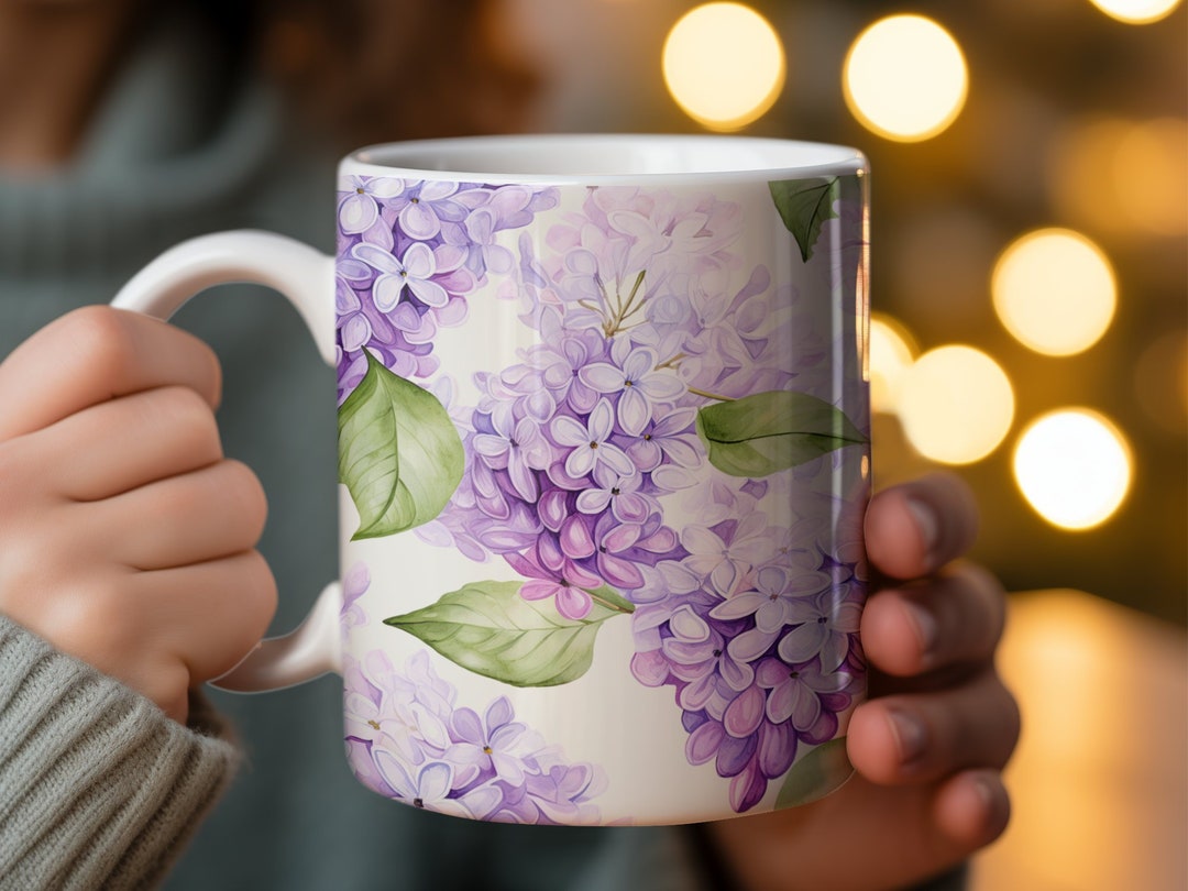 Floral Lilac Mug, Spring Blooms Coffee Cup, Purple Flower Tea Mug ...