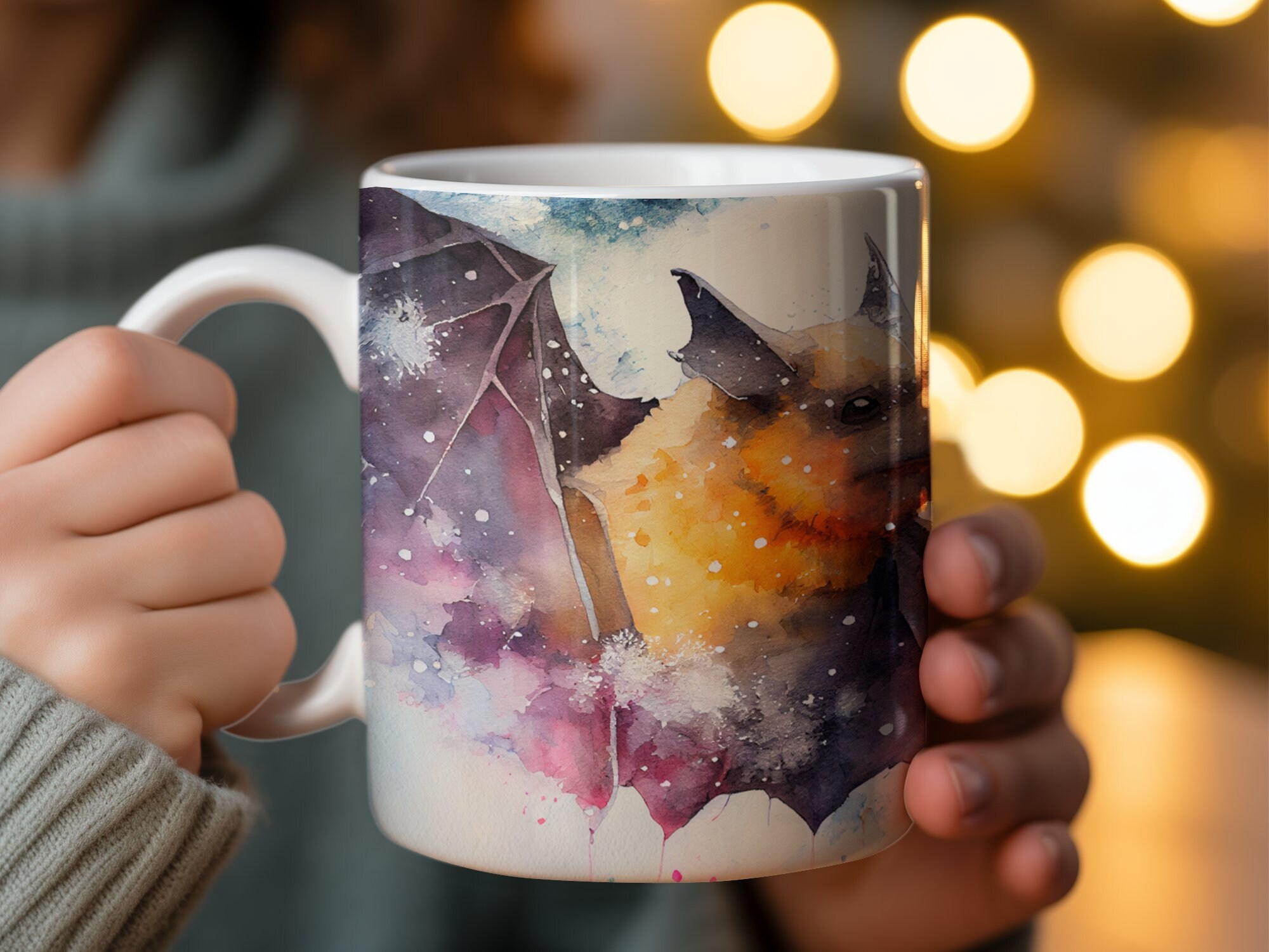 Unique Watercolor Bat Art Mug, Mystic Wilderness Animal Coffee Cup ...