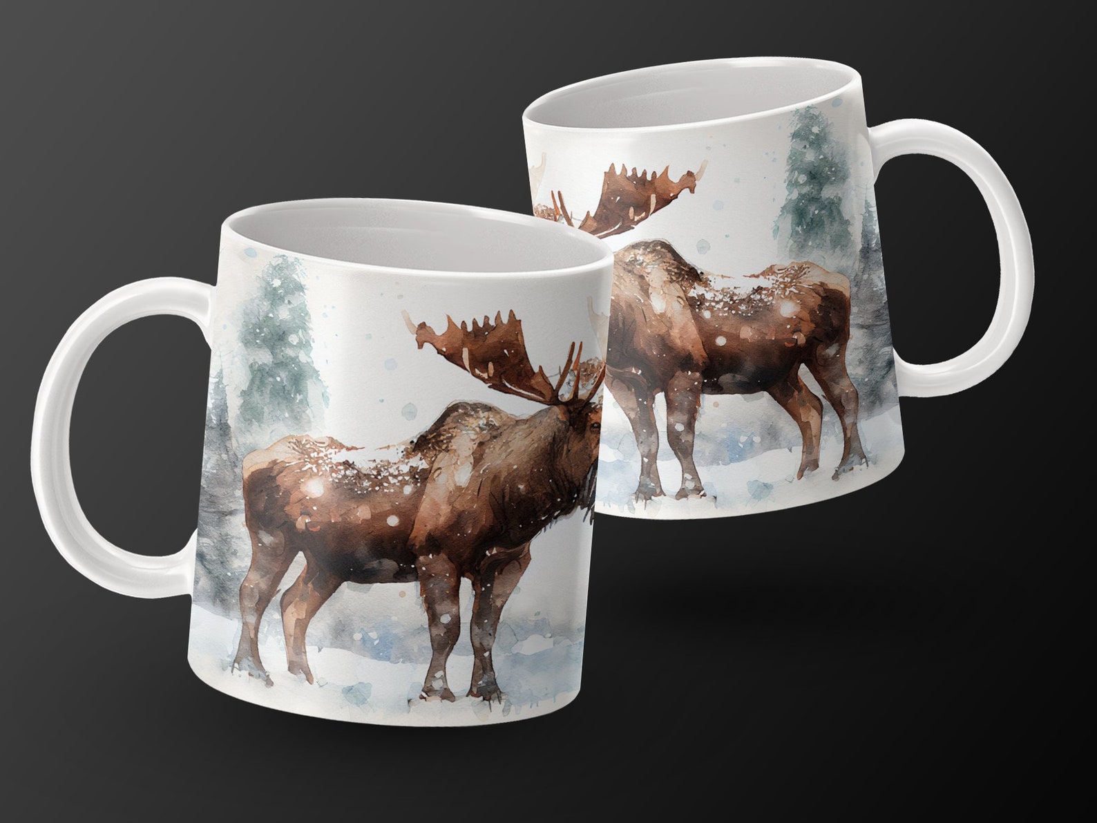 Rustic Moose Watercolor Mug, Winter Wildlife Art Coffee Cup, Forest ...