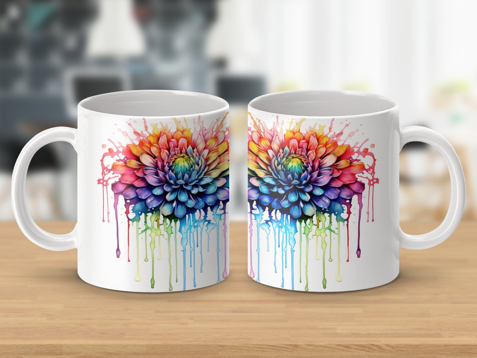 Colorful Floral Art Mug, Dripping Flower Design, Unique Artistic Coffee ...