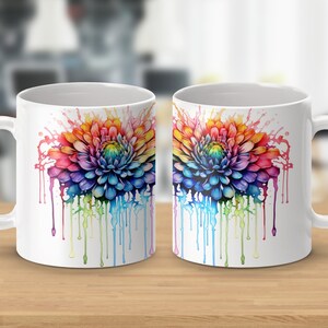Colorful Floral Art Mug, Dripping Flower Design, Unique Artistic Coffee ...