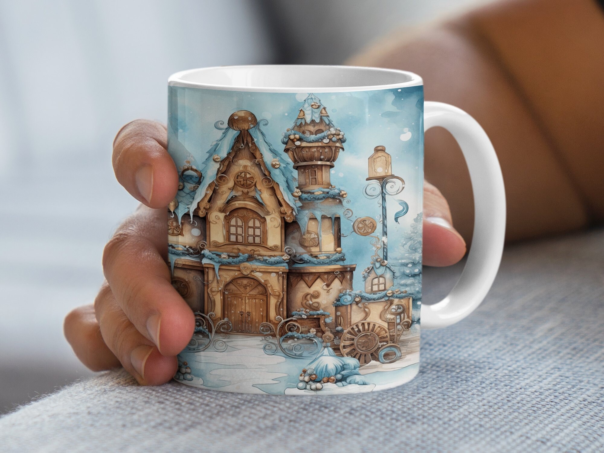 Cozy Winter Wonderland Mug, Fairytale Snowy Cottage Art, Unique Winter ...