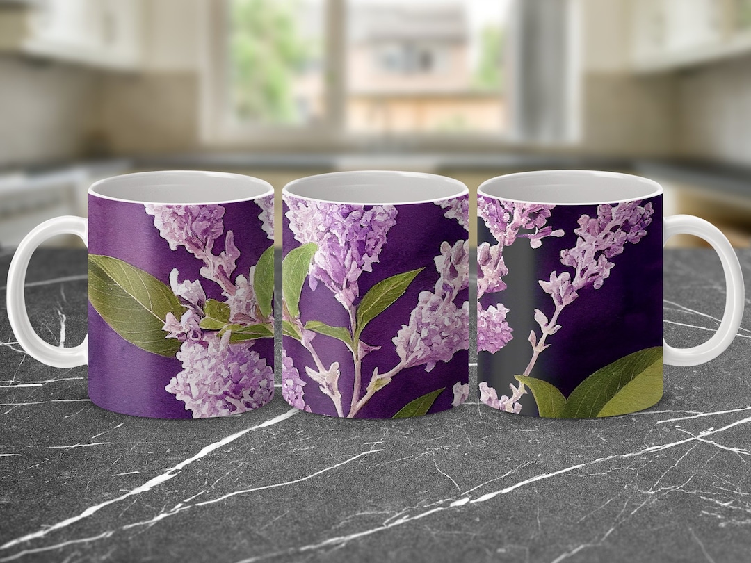 Floral Lilac Mug, Spring Flowers Coffee Cup, Botanical Illustration ...