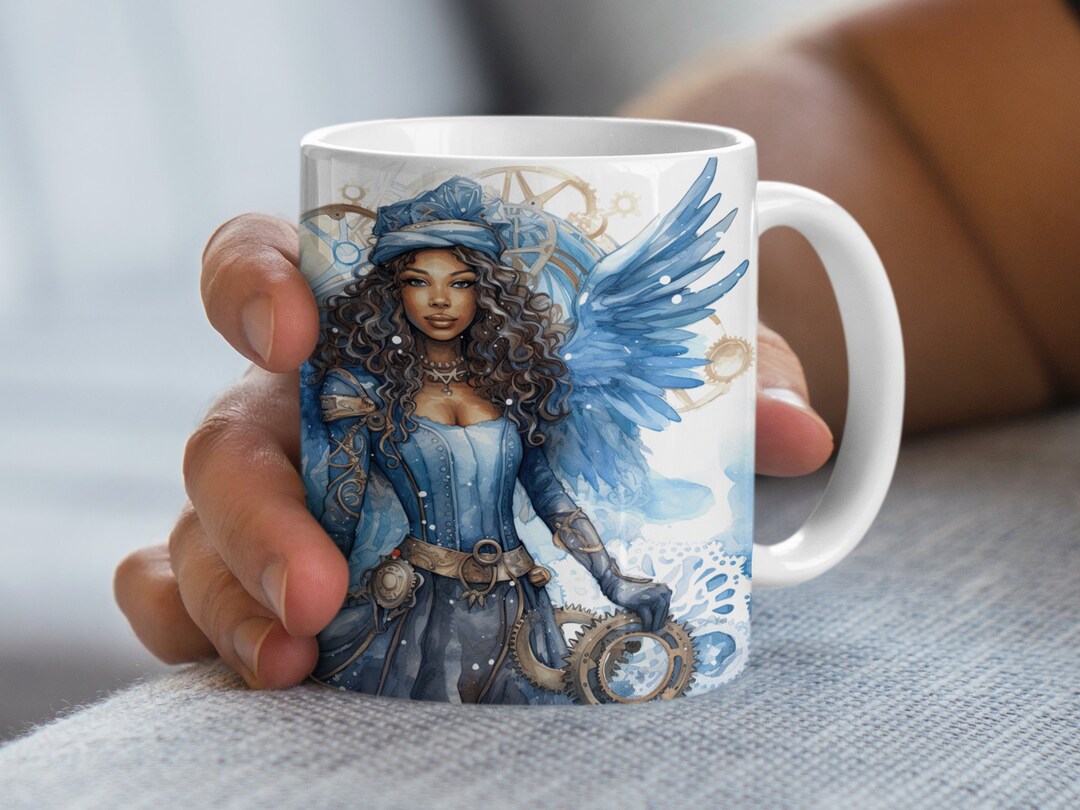 Steampunk Angel Wings Mug, Blue and Gold Steampunk Design, Unique ...