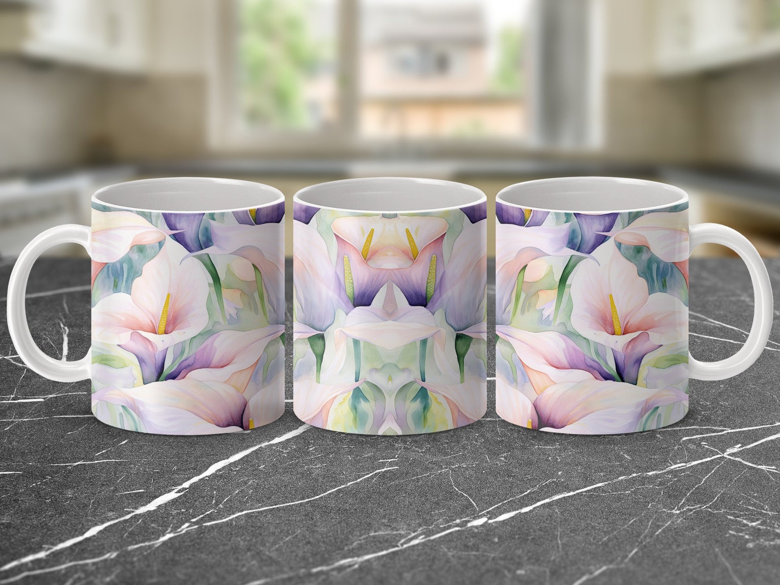 Floral Art Mug, Calla Lily Watercolor Reflection, Unique Gift, Home ...