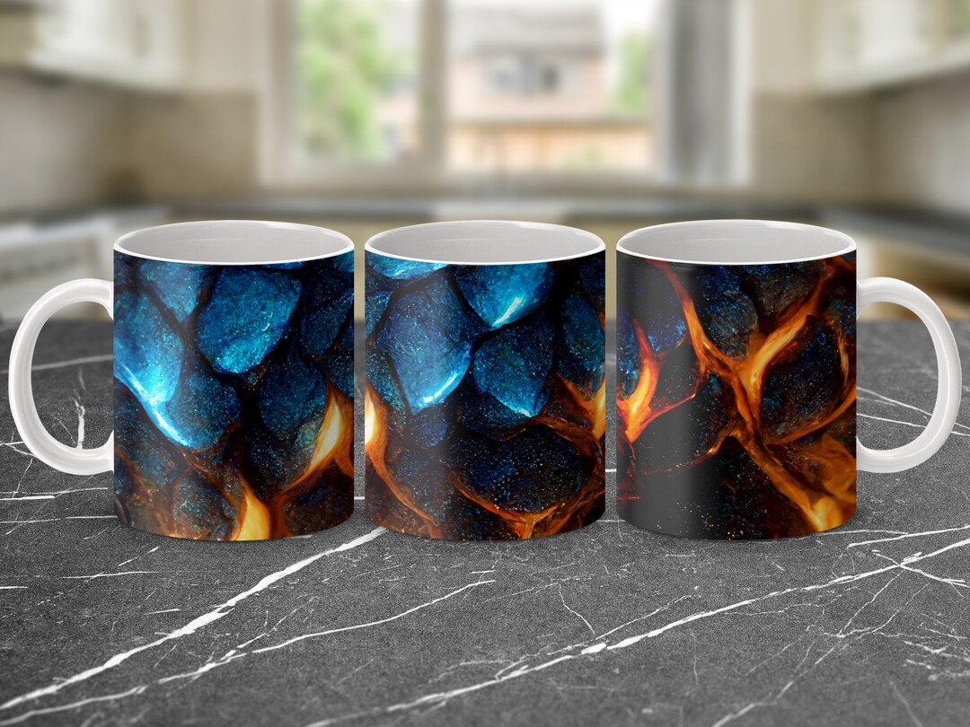 Lava and Blue Crystal Mug, Volcanic Rock Pattern, Geode Coffee Cup ...