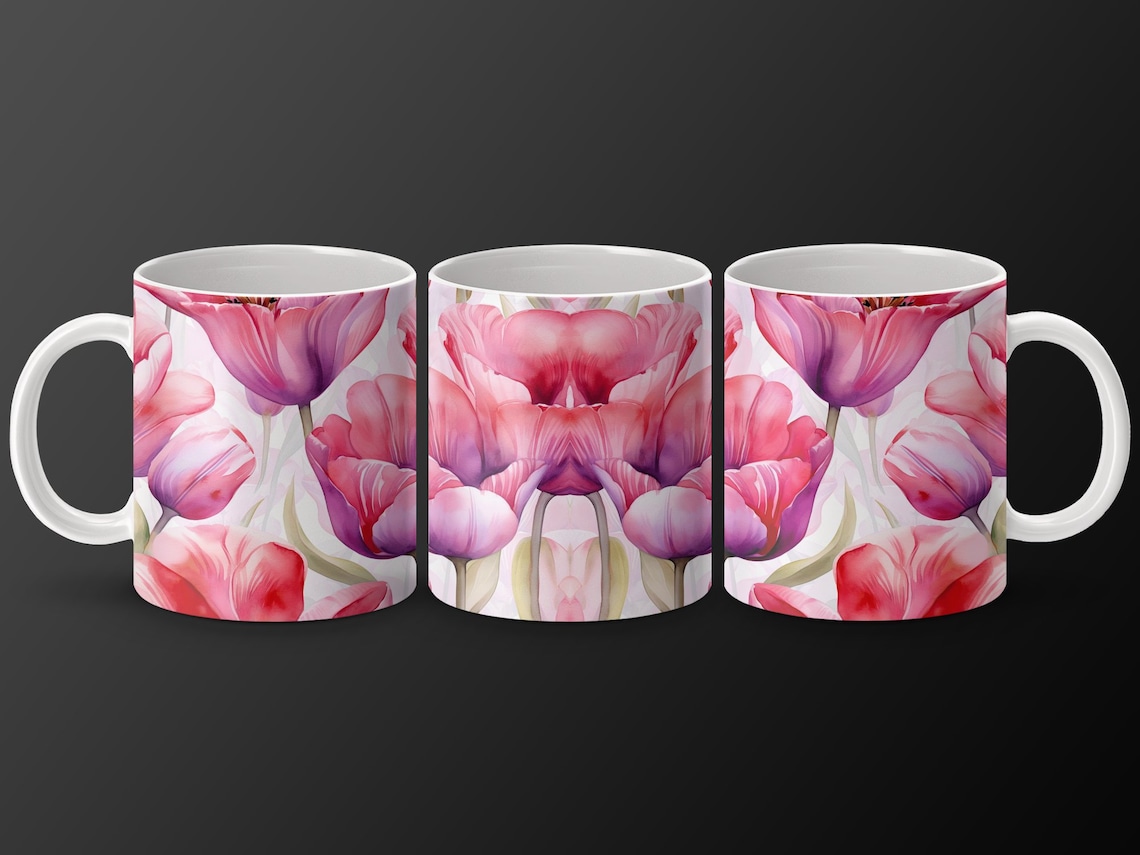 Floral Mug, Pink Tulip Reflection Design, Elegant Coffee Cup, Gift for ...