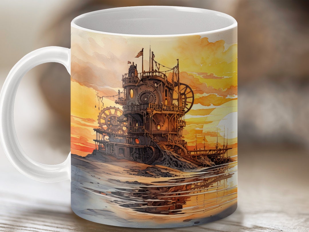 Steampunk Sunset Art Mug, Double Sun Reflection Mug, Unique Coffee Mug ...