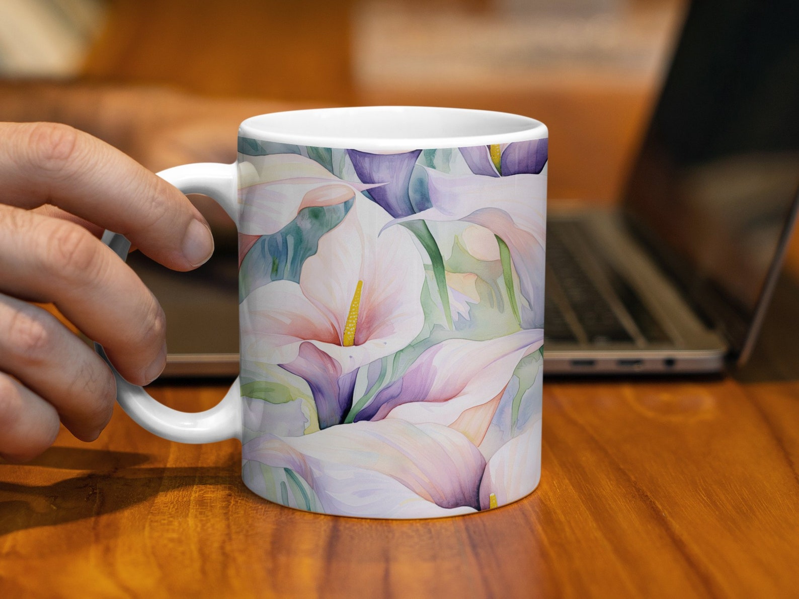 Floral Art Mug, Calla Lily Watercolor Reflection, Unique Gift, Home ...
