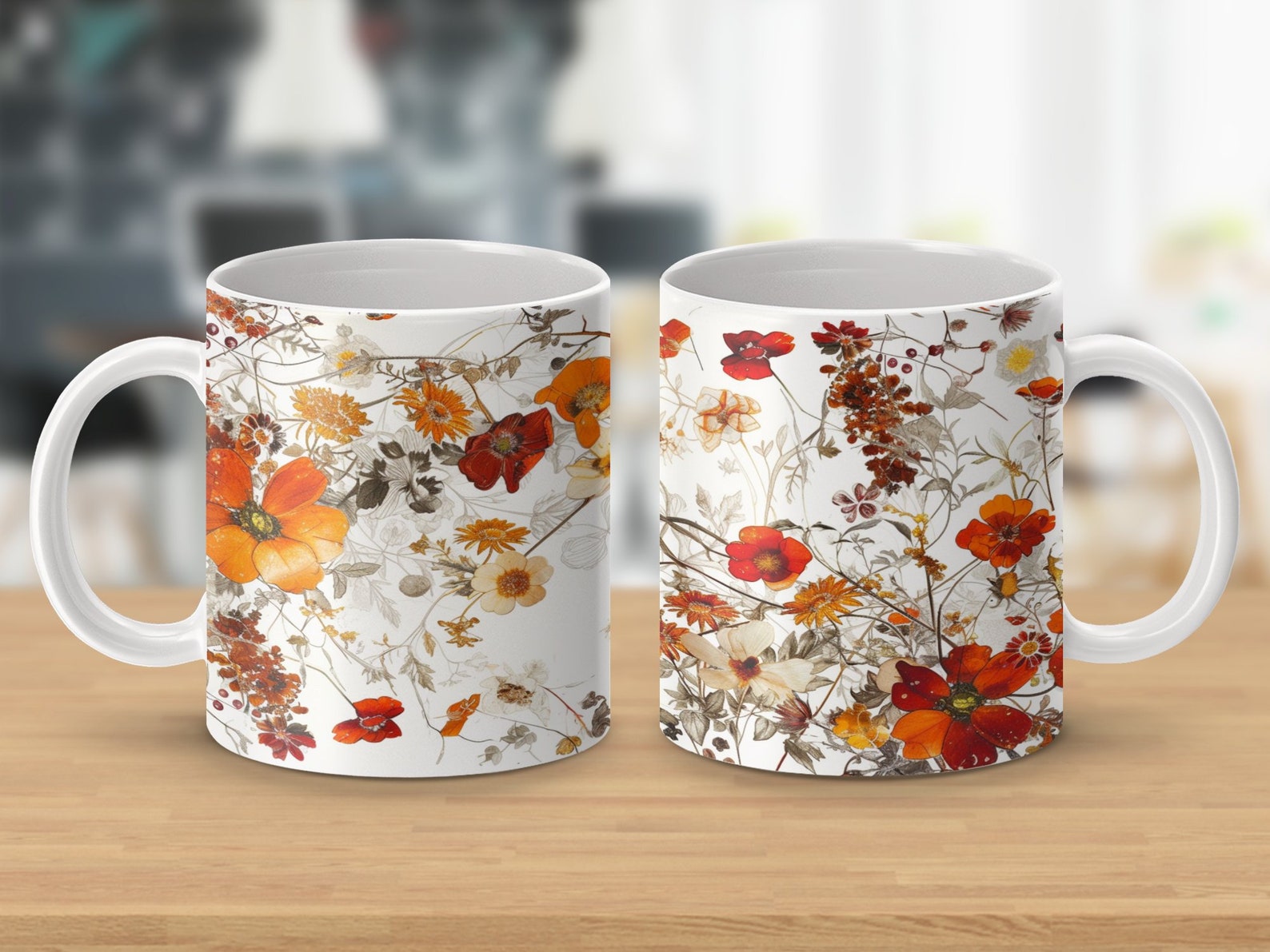 Floral Mug, Autumn Botanical Coffee Cup, Vintage-inspired Garden ...