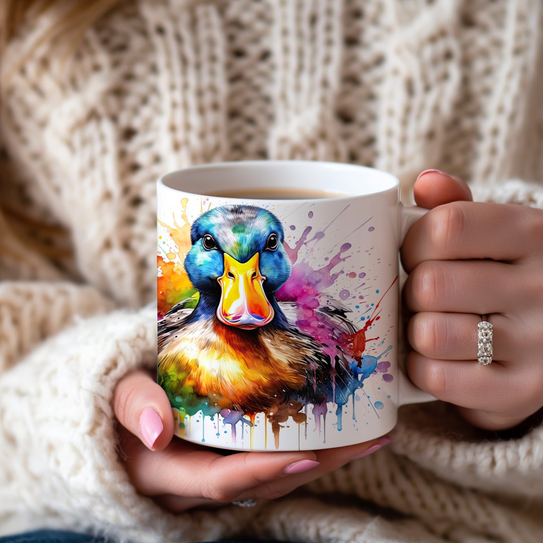Colorful Duck Mug, Artistic Duck Design, Watercolor Duck Mug, Vibrant ...